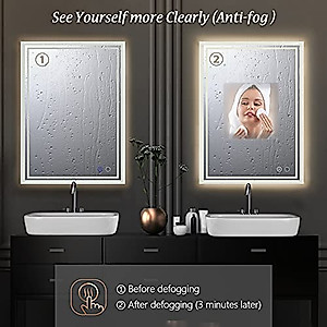 ZELIEVE 24 x 32 LED Backlit Mirror Bathroom Vanity with Lights,Anti-Fog,Dimmable,CRI90+,Touch Button,Water Proof,Horizontal/Vertical,Lighted Mirror Wall Mounted,LED Mirror for Bathroom,LED Mirrors