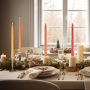 MAITREYA Orange Taper Candles Stick Spiral Twisted Candles-Set of 12 for Decoration Weddings Party Church-Unscented Dripless Candles,10inch(F-Gradient Orange)