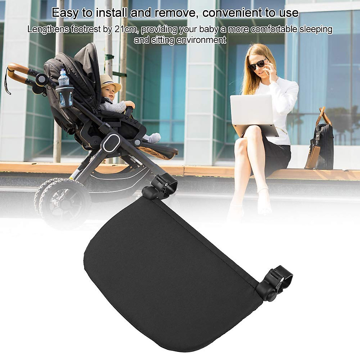 Stroller Footrest, Baby Stroller 21cm Extension Footrest Pram Foot Extension Footrest Household Accessory(Black)