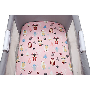 Bassinet Sheets for Baby Boy and Girl, Stretchy Breathable Fitted Sheet Universal for Bassinet Cradle Hourglass Oval Rectangle Pad/Mattress, 4 Pack Deer, Elephant, Rabbit and Squirrel Printing