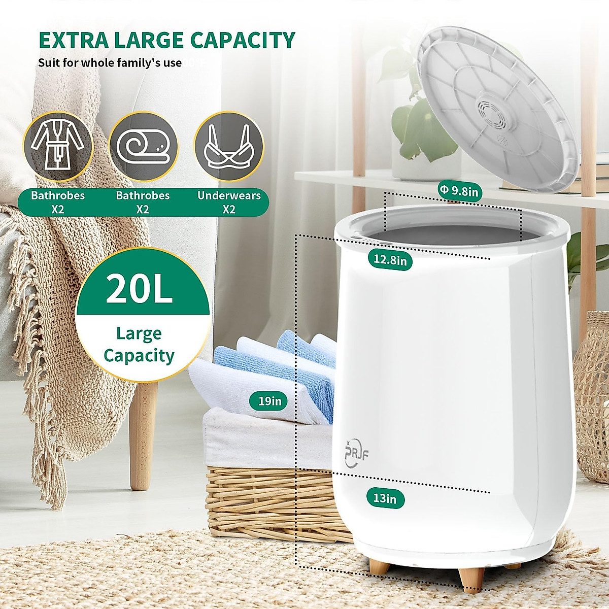 Towel Warmer, Heated Towel Warmer Bucket for Bathroom, Large Towel Warmers for Bedroom, Auto Shut Off, Fits Up to Two Oversized Towels, Bathrobes, Blankets, Pajamas Gifts for Mom,Dad,Him,Her white