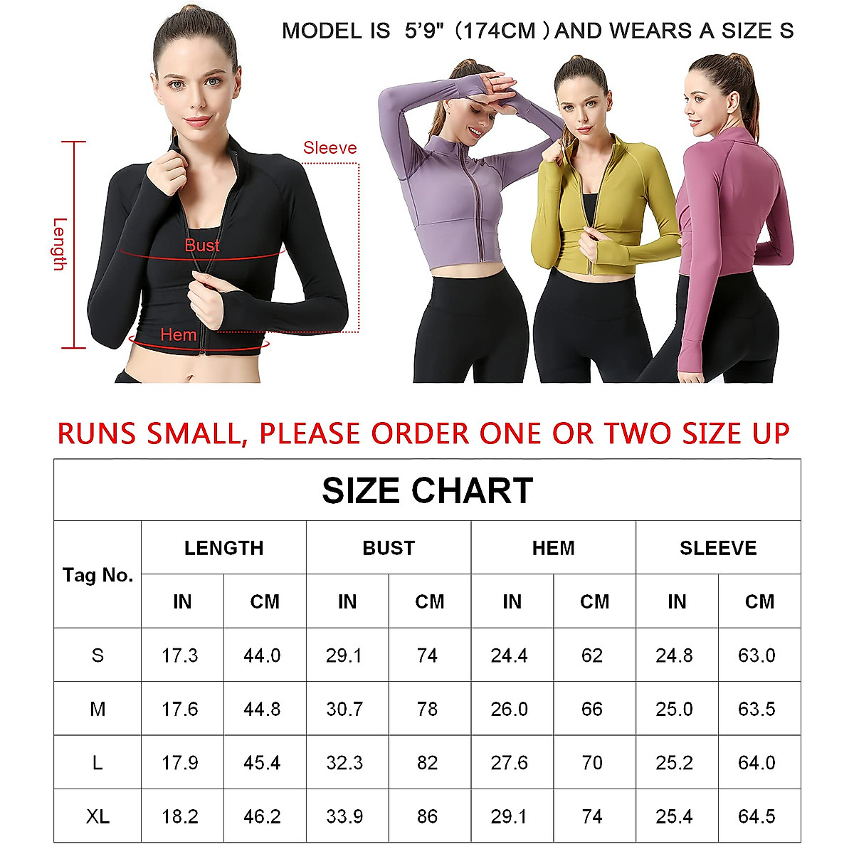 Women's Naked Felling Full Zip Running Jacket Track Workout Yoga Crop Top Lightweight Long Sleeve Soft Sweatshirt Outerwear Activewear Black