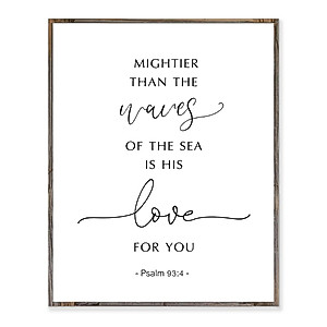 Mightier Than The Waves Of The Sea Scripture Nursery Sign Above Crib Psalm 93 4 Bible Verse Print Modern Calligraphy Sign for Kids Without Frame - 8x10"