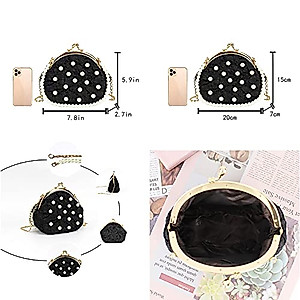Felice Ann Mini False Pearls Evening Clutch Handbag Pearls Top-handle Bag Chain Strap Crossbody Shoulder Bag, False Pearls Black