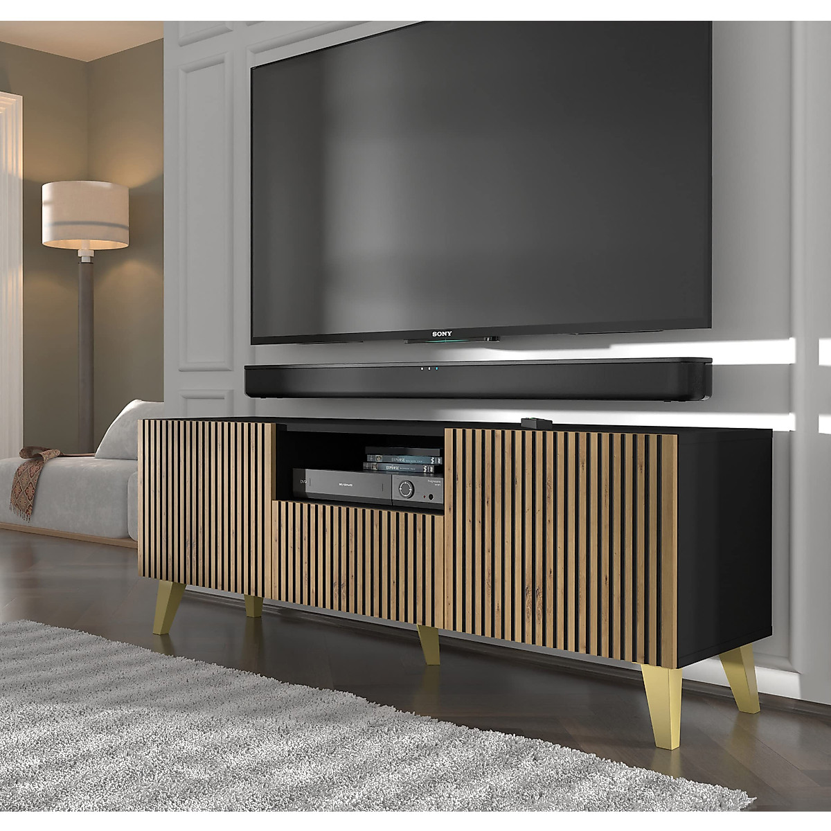 Homlando Ravenna A Living Room Furniture Set with TV Stand and Cabinet, Oak Artisan and Matte Black - Made in EU Modern Furniture - TV & Media Furniture