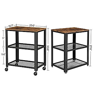VASAGLE Serving Cart, 3-Tier Bar Cart on Wheels with Storage and Steel Frame, Rustic Brown ULRC78X
