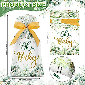 Bulyoou 50 Pcs Baby Shower Party Favors Bags Baby Plastic Drawstring Gift Bags Greenery Eucalyptus Candy Goodies Treat Bags for Baby Boy Girl Birthday Gender Reveal Party Supplies Decor 9 x 6 Inch
