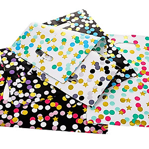 HABILE 48 Pack Plastic Party Gift Bags, Durable Return Gift Bags With Handles, Plastic Candy Bags For Goodie, Party Favor Bags For Kids Birthday (Polka Dots And Small Stars)