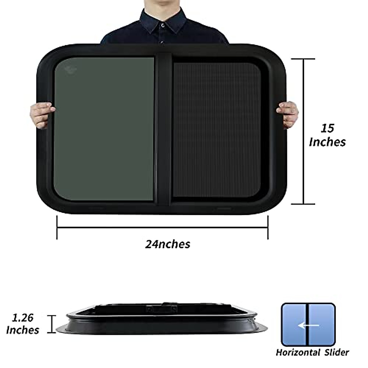 RV Murts Replacement RV Windows, 24" W x 15" H DOT Certification Qualified Horizontal Slide RV Windows for Replacement, Blast&Leaking Resistant Windows for Jayco Jay RV 1-3/4’’ Wall Thickness.