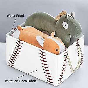 Nozidse Baseball Rectangular Storage Baskets for Organizing Shelves Collapsible with Handles for Shelf Closet Bathroom Cute Large Fabric Storage Bin