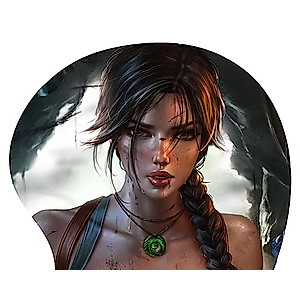 JWZPILLOW Tomb Raider 3D Anime Mouse Pads with Silicone Gel Wrist Rest Non-Slip Gaming Mousepads (Laura)
