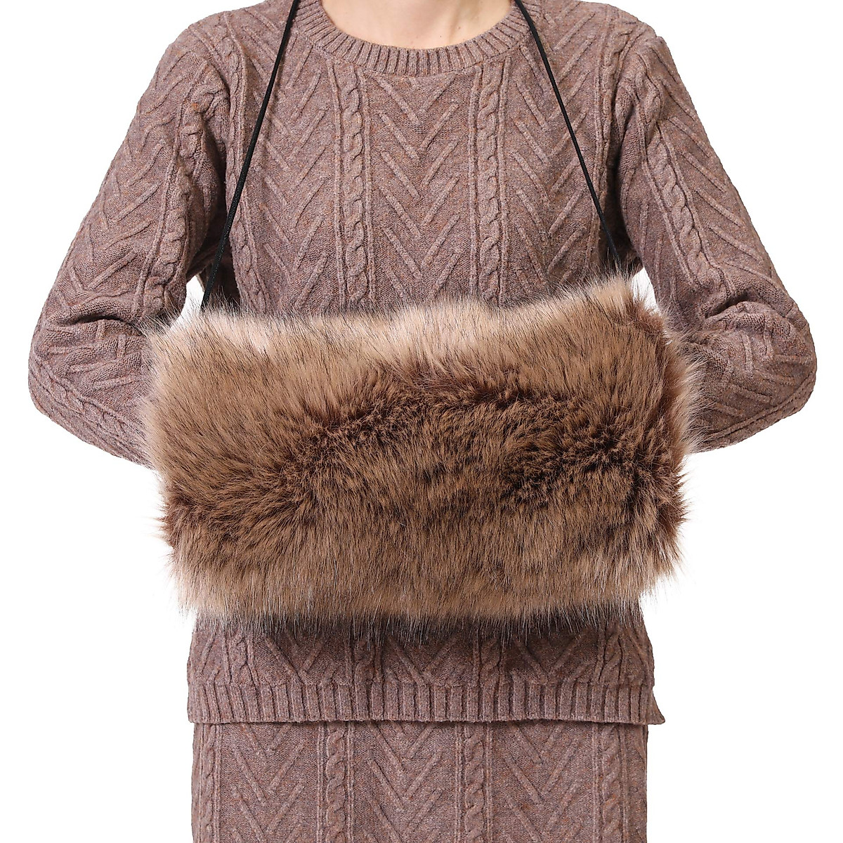La Carrie Faux Fur Hand Muffs Women Winter Warmer Fuzzy Pouch Furry Plush Muffler Wedding Girl Kids Elegant Luxury Chic(Racoon)