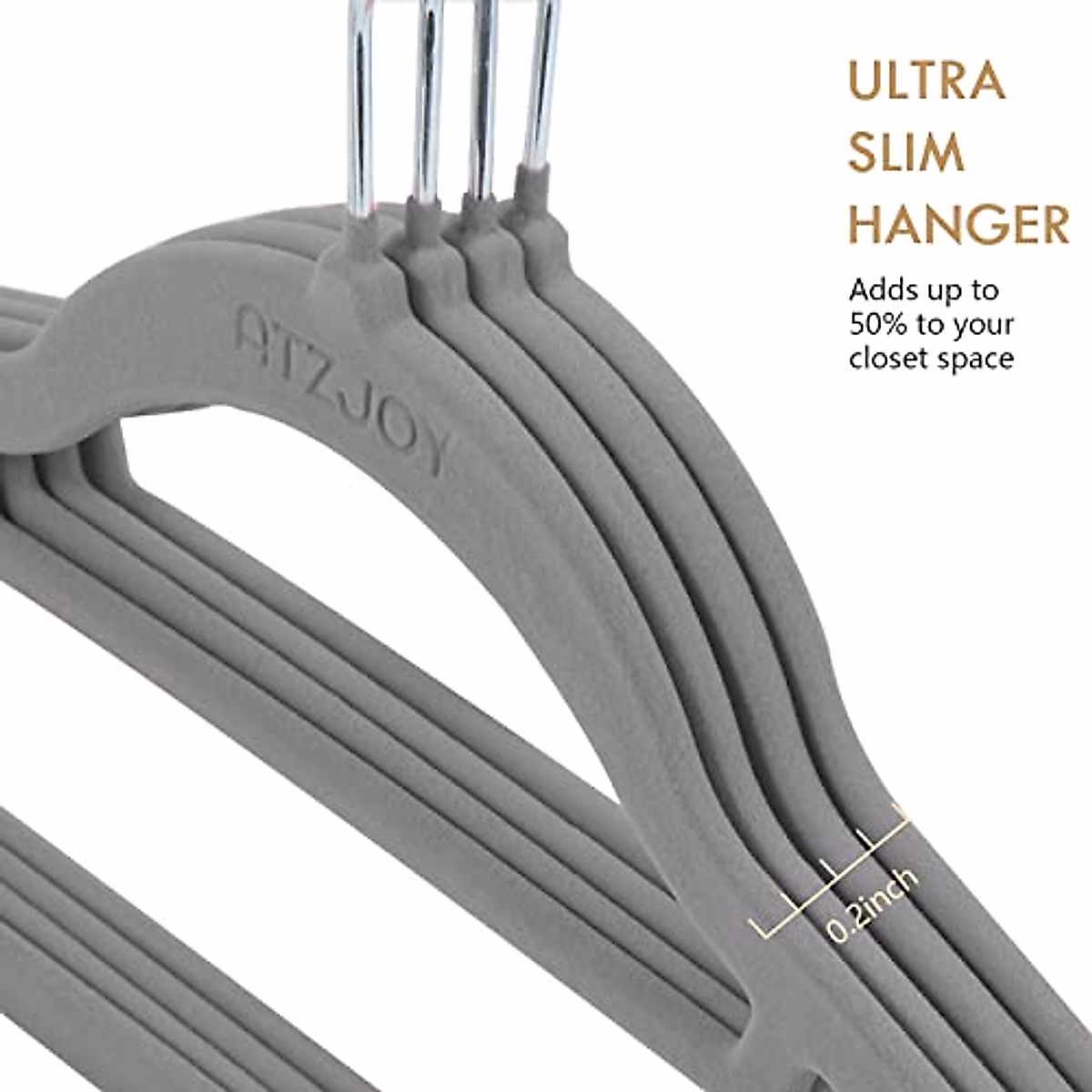 ATZJOY Non Slip Clothes Hangers Space Saving Velvet Hangers (100 Pack, Gray)