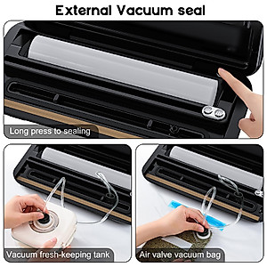 Automatic Vacuum Sealer for Food, 5-in-1 Food Saver Vacuum Sealer Machine with Vacuum Seal Bags and Roll & 1 Air Suction Hose, Food Vacuum Sealing Machine