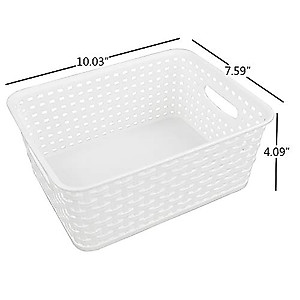 Saedy 6 Packs Plastic Weave Pantry Storage Baskets Bin, 10.03" x 7.59" x 4.09", White