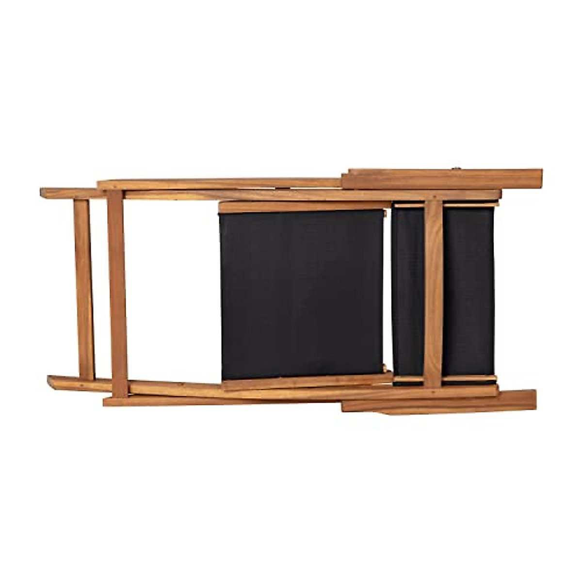 Merrick Lane Stora Set of 2 Indoor/Outdoor Acacia Wood Folding Patio Bistro Armchairs with Black Textilene Mesh Back and Seat, Natural