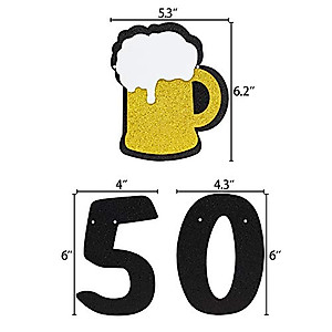 Joymee Cheers & Beers to 50 Years Black Glitter Banner for 50th Birthday Wedding Aniversary Party Supplies Decorations - PRESTRUNG