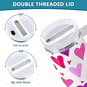 RPLIFE Watercolor Hearts White 40 Oz Tumbler with Handle, Stainless Steel Tumbler with Straw, Coffee Tumbler