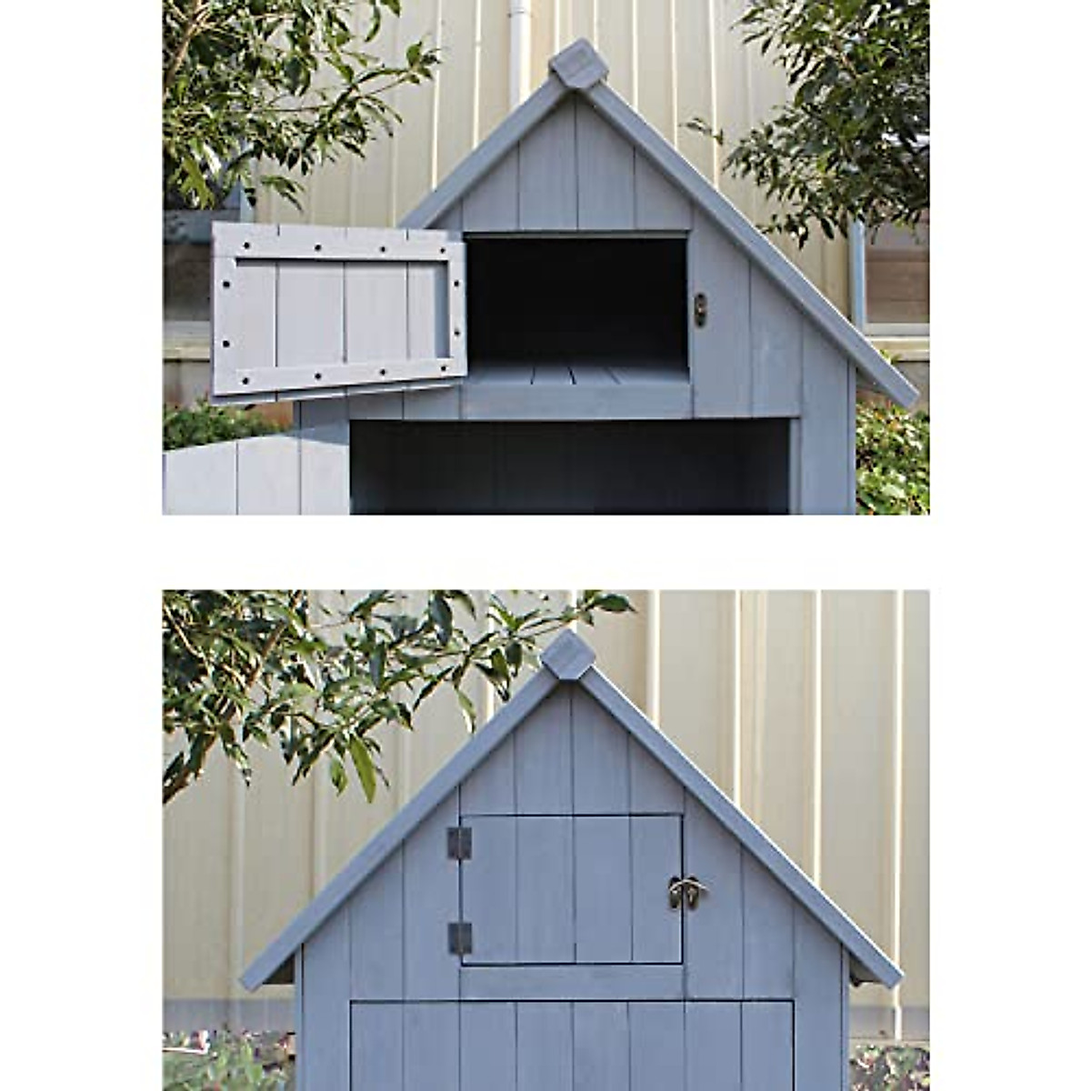 Outdoor Wooden Storage Shed with Pitched Roof, 3 Shelves and Locking Latch in Gray 2.5 Ft. W x 1.7 Ft. D x 5.8 Ft. H