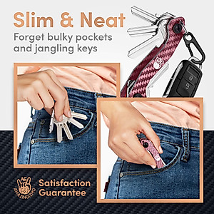 AmazinGizmo Folding Key Holder & Key Organizer Keychain - House & Car Compact Pink Slim Multi Key Chain with Pocket Clip & Carabiner - up to 12 Keys & More