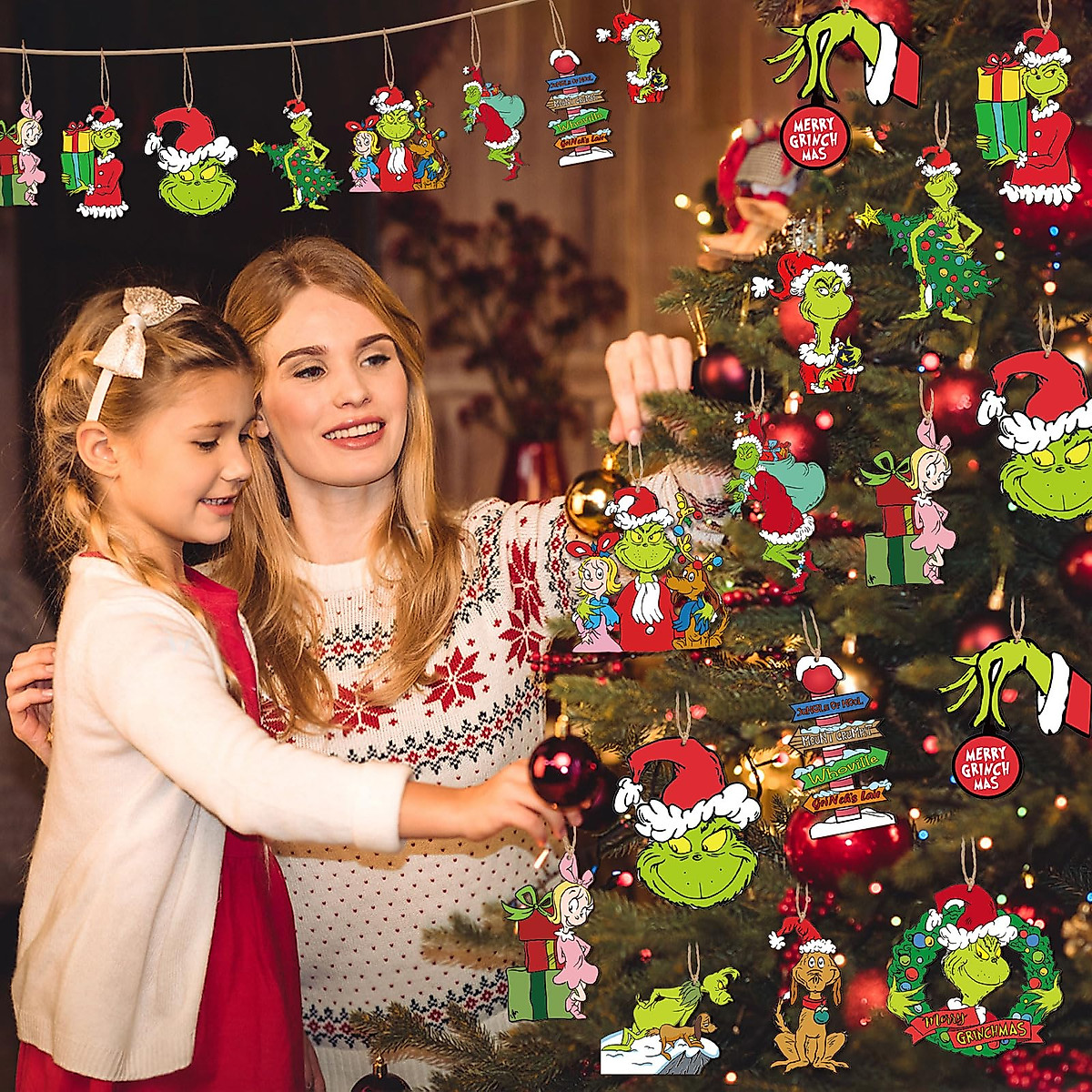 RINOLY 24pcs Christmas Tree Ornaments,Christmas Wood Ornaments for Tree,Christmas Tree Decorations