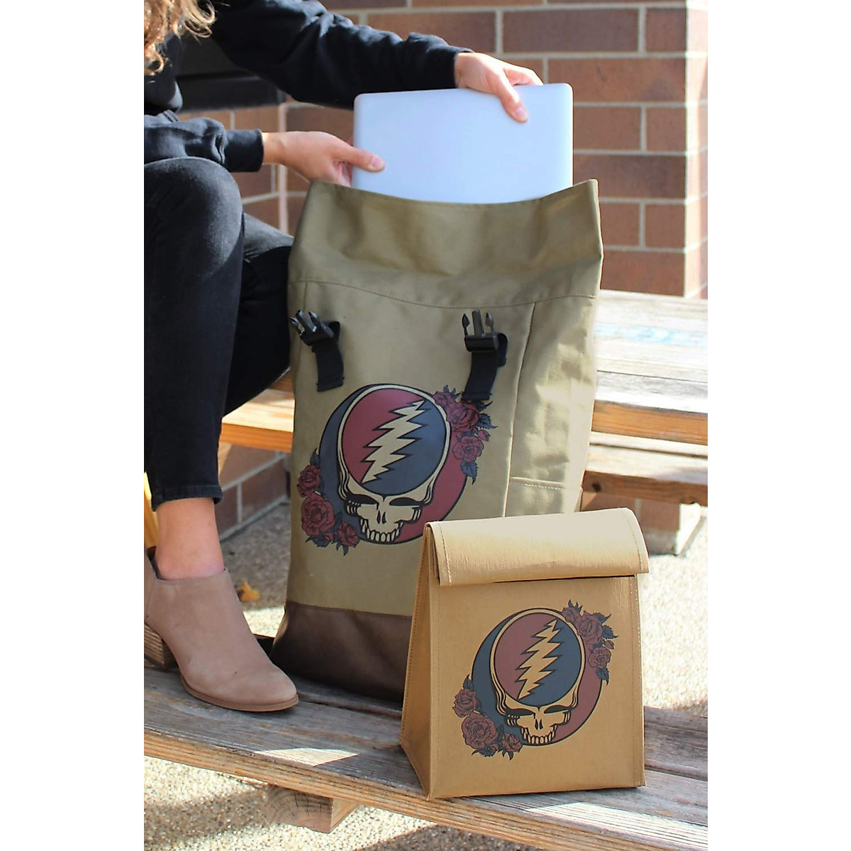 Ripple Junction Grateful Dead Steal Your Face Logo Roll-Top Backpack Officially Licensed