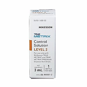 McKesson True METRIX Blood Glucose Testing Control Solution, Level 2, 3 mL Vial, 1 Count