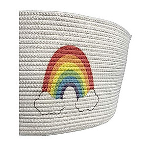 Cute Rainbow Nursery Laundry Basket/ Baby Hamper for Nursery/ Woven Laundry Basket/ Cotton Rope Basket/ Nursery Hamper for Baby Toys Storage Kids Books Blankets Clothes Pets/ Bin Containers Décor /Baby Shower Easter Gift/Large-11"H x 17.7"W x 13.4"L