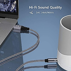 6 FT USB to 3.5mm Audio Jack Adapter，USB 2.0 to 3.5mm AUX Stereo Audio Cord，Compatibility with Laptop, Speaker, Support Windows，Not Applicable to Charging and MP3, Truck, TV USB Ports (6FT, Grey)