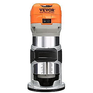VEVOR Wood Router, 1.25HP 800W, Compact Wood Trimmer Router Tool, 30000RPM Max Speed 6 Variable Speeds, with 1/4'' & 5/16'' Collets 12 PCs Milling Cutters Dust Hood, for Woodworking Slotting Trimming