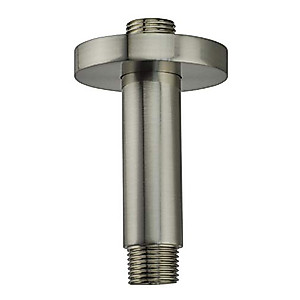 Aquaiaw Shower Arm and O-Ring Flange, 3 inch, Solid Brass, Round, Both Soldered 1/2 NPT Tapered Threads, Straight Shower Arm Extension, Ceiling Shower Head Arm for Rainfall Shower (PVD Brushed Nickel)