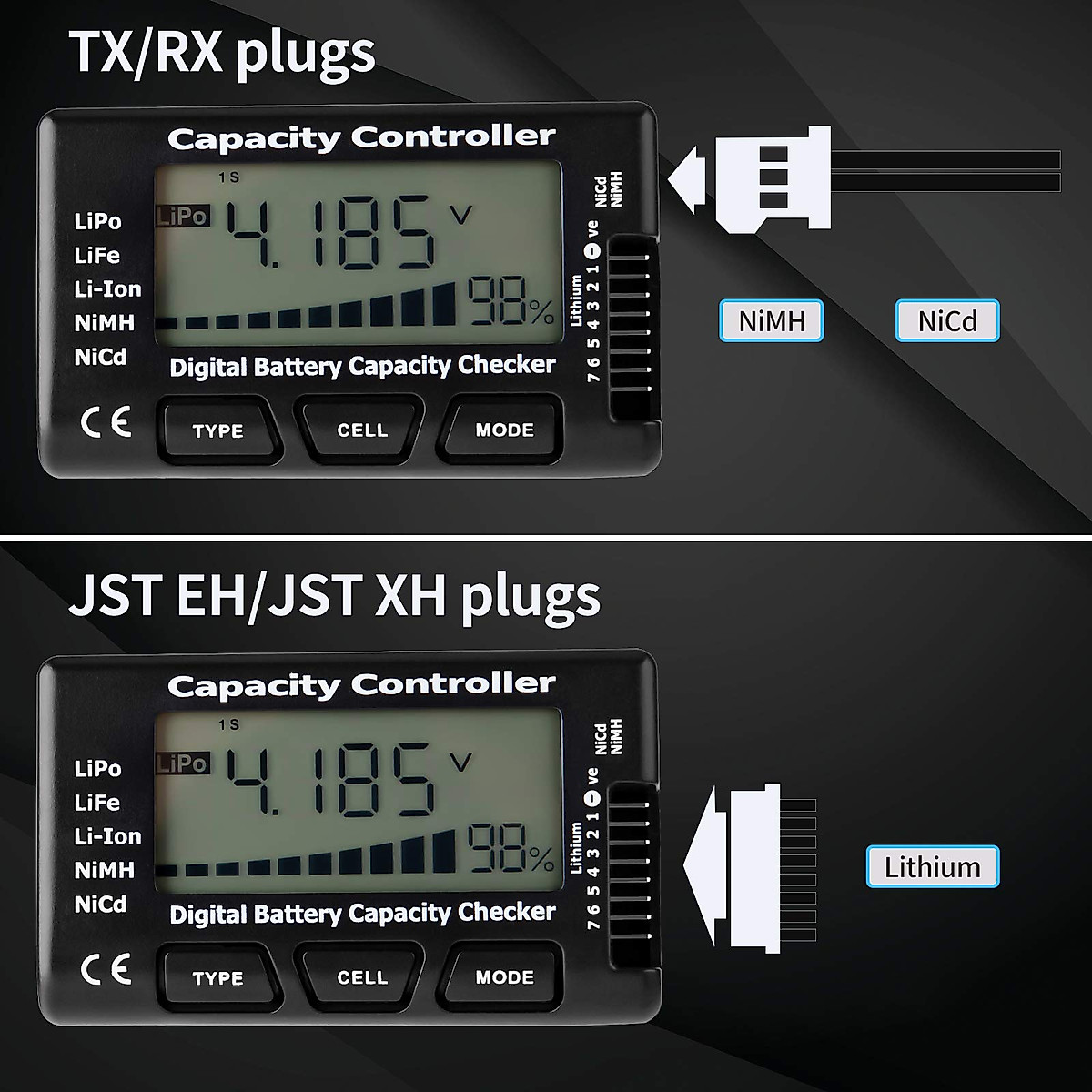 Digital Battery Capacity Tester, Battery Capacity Voltage Checker Controller Tester with LCD for LiPo Life Li-ion NiMH Battery