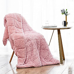 Coolplus Weighted Blankets for Adult 20lbs, Snug Plush Fleece and Cozy Sherpa Reverse Shaggy Soft Heavy Throw Blankets Full/Twin Size for Bed Deep Sleeping, 60x80Inches Pink