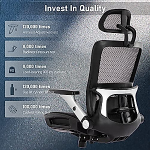 Ergonomic Mesh Office Chair with Footrest, High Back Computer Executive Desk Chair with Headrest and 4D Flip-up Armrests, Adjustable Tilt Lock and Lumbar Support-Black