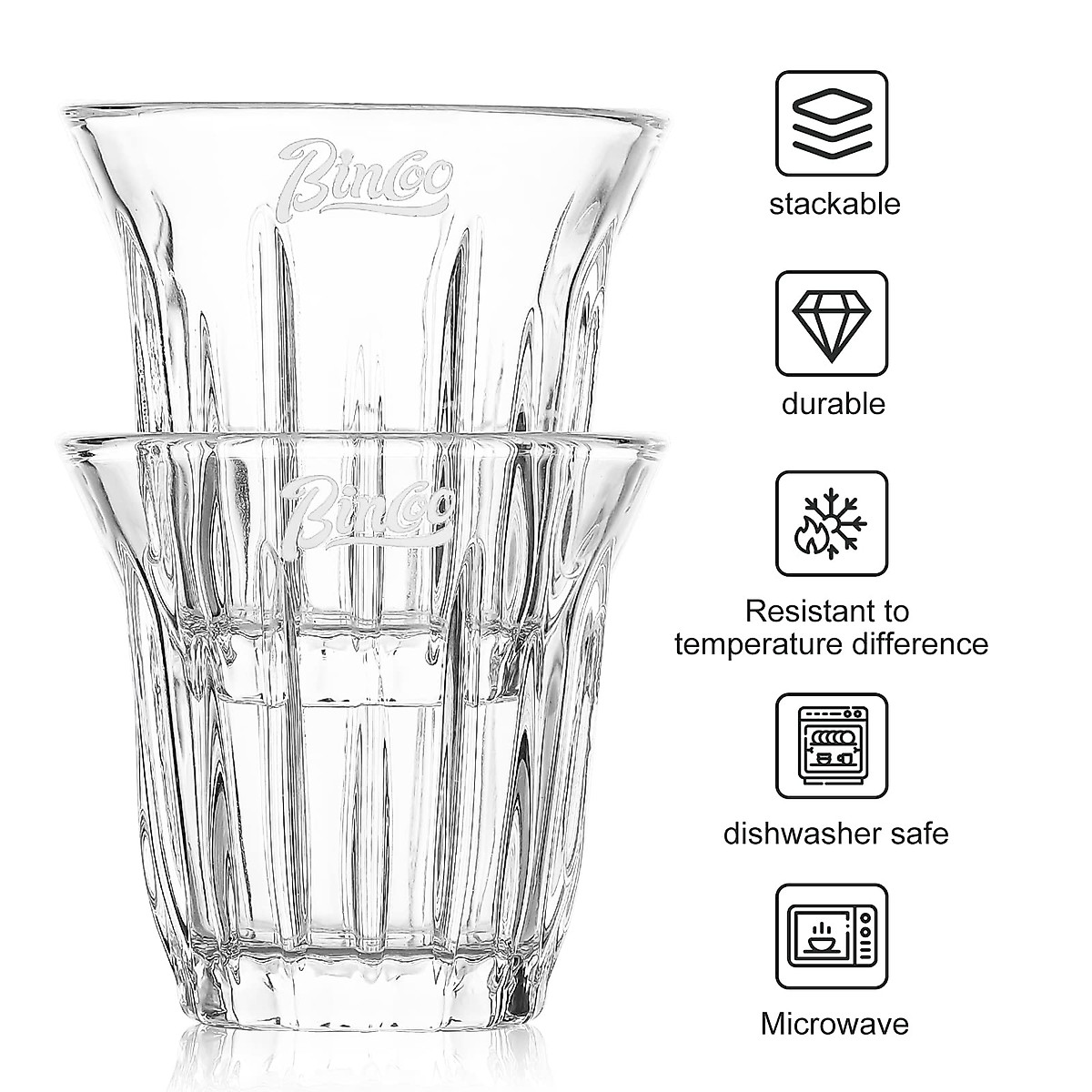 Bincoo Glass Coffee Mug Set 2x90ML, Clear Glass Coffee Mugs with Wooden Coasters, Coffee, Cappuccino, Latte, Espresso Glass Cup Heat Resistant