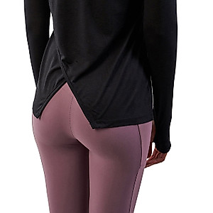 Bestisun Womens Long Sleeve Yoga Tops Workout Shirts Yoga Clothes Tunic Workout Tops with Thumb Hole Black M