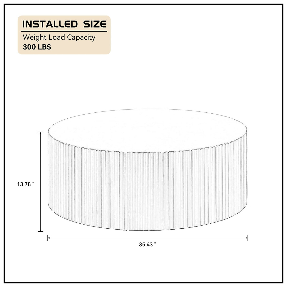 Round Coffee Table, Modern Black Side Table End Table for Living Room, Wood Circle Drum Coffee Table with Handcrafted Relief, Contemporary Living Center Table