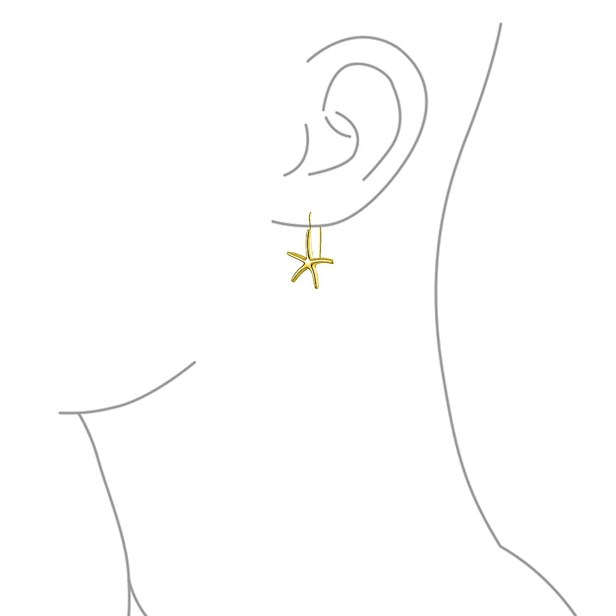 Fashion Nautical Tropical Beach Large Starfish Dangle Drop Threader Earrings For Women Fish Hook Wire 14K Gold Plated