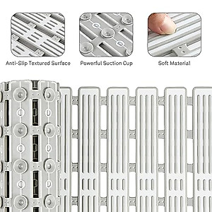 Qidordour Bathtub Mat Non Slip Shower Mats, 35.4 x 15.7 Inch Long Soft Bath Tub Mat with Suction Cups and Drainage Holes, Anti Slip Bath Mats for Tub Inside Shower Stall Tray Bathroom Floor,Light Grey