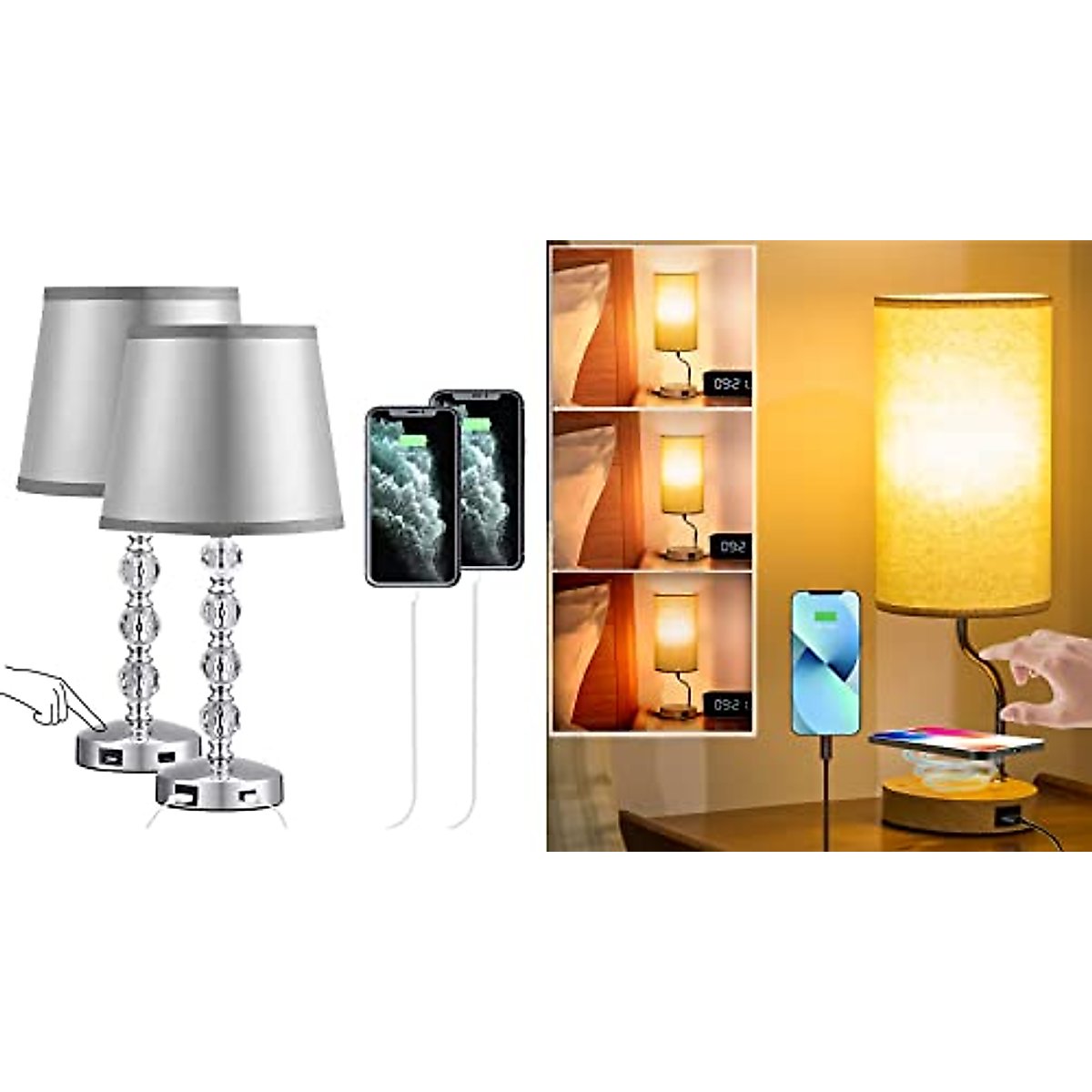 Unfusne Lamps for bedrooms Set of 3, Touch Control Table Lamp 3 Way Dimmable Nightstand Lamp with White Fabric Shade, Small Lamp