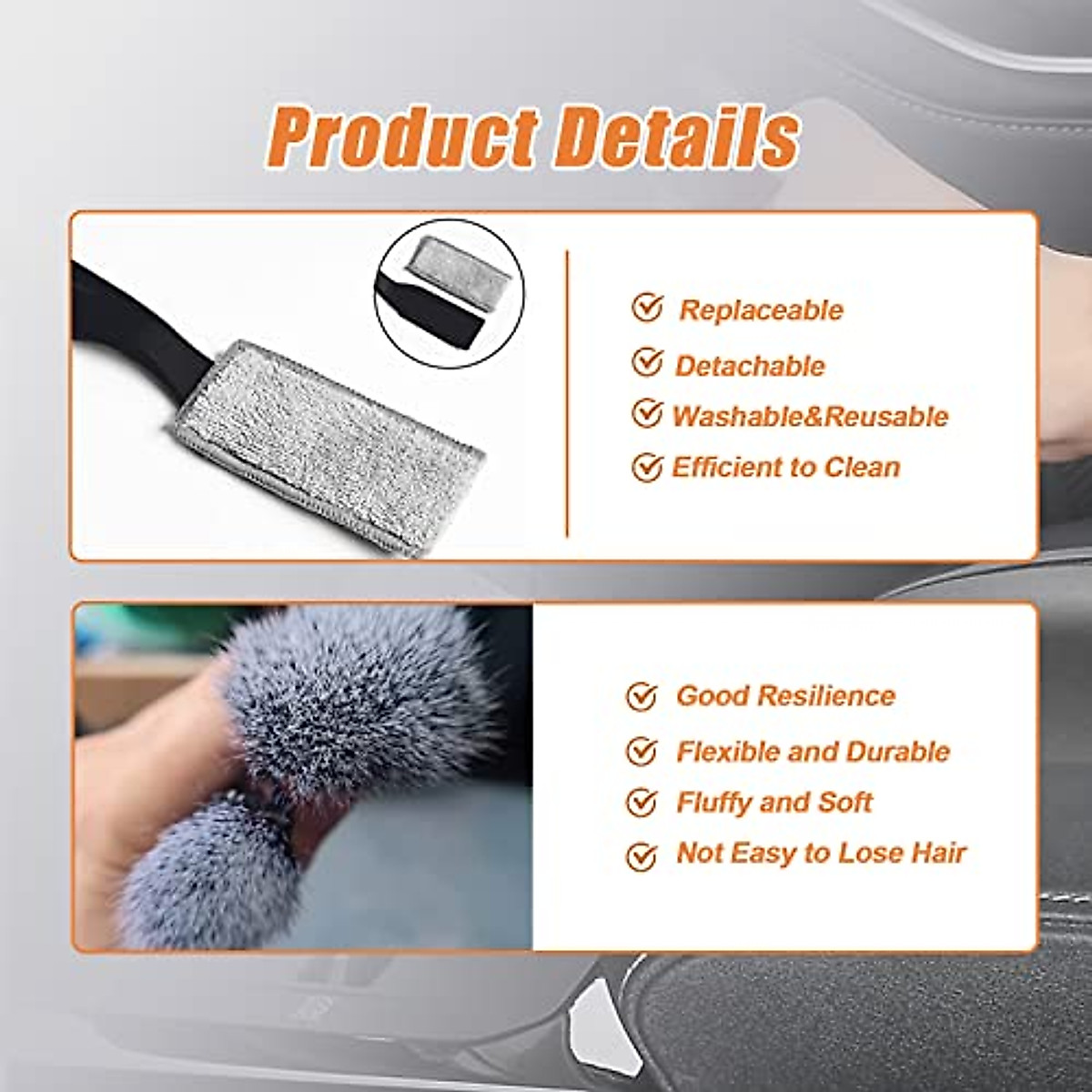 Ajxn 1 Pack Double Head Brush for Car Clean, Soft Multi-Functional Car Interior Detailing Brush, Double Ended Portable Dust Brush, Applicable for House, Car Air Vents Crevice, Office (Black)