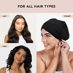 Kitsch Satin Lined Beanie for Women - Satin Beanie Night Cap, Satin Sleep Cap, Slouchy Beanie, Hair Cover for Sleeping, Softer Than Silk Bonnet for Sleeping, Satin Hair Cap Sleep Beanie (Black)