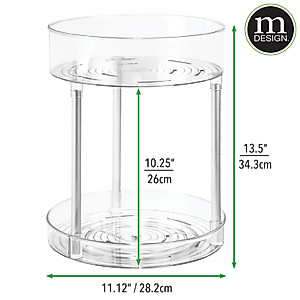 mDesign Spinning Metal and Plastic Makeup Organizer Rotating Lazy Susan 2-Level Turntable Storage Bin - Carousel Organizer for Bathroom Vanity Countertops, Cabinets - Clear/Silver