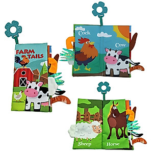 JS-Drhome Soft CrinkleInfant UnbreakableToddler Baby Books for 0-6 Months, Vivid Farm Tail,Teething Toys,Tummy Time Toys,Early Touch Feel Book Gift for Newborn essentials.