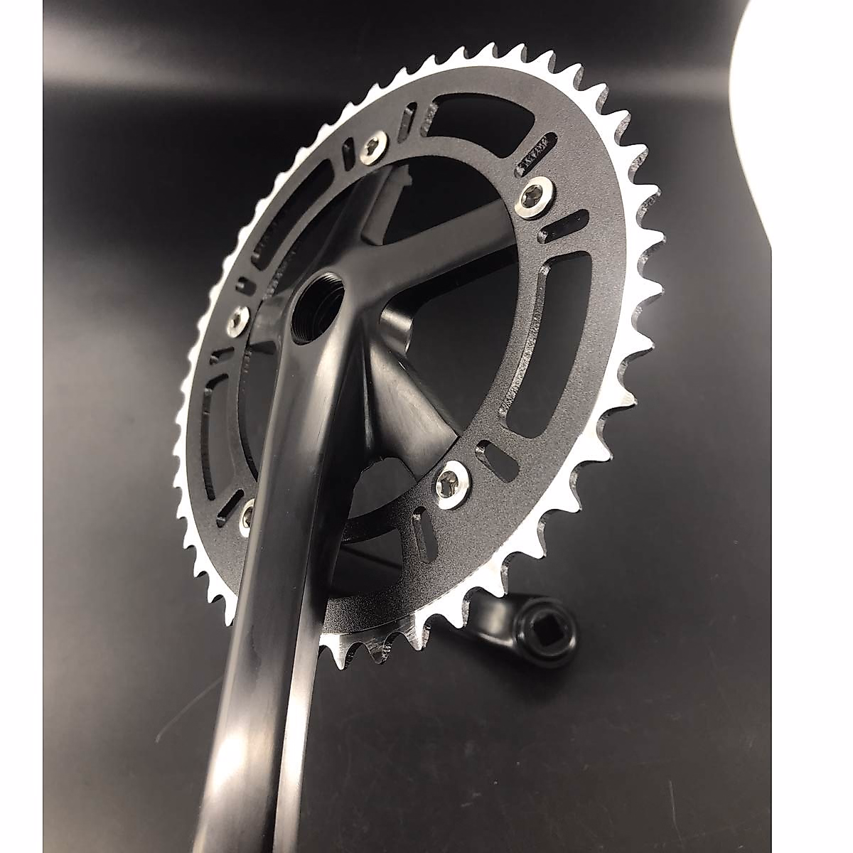 DONSP1986 Crankset Set Single Speed 46T 170mm Crankarms 130 BCD for Mountain Road Bike Fixed Gear Bicycle (Square Taper, Black) (46T, Sprocket)