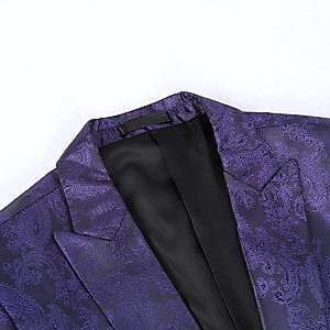 Cloudstyle Mens Slim Fit Paisley Suit Party Suit Jacket One Button Jacquard Sport Coat Purple