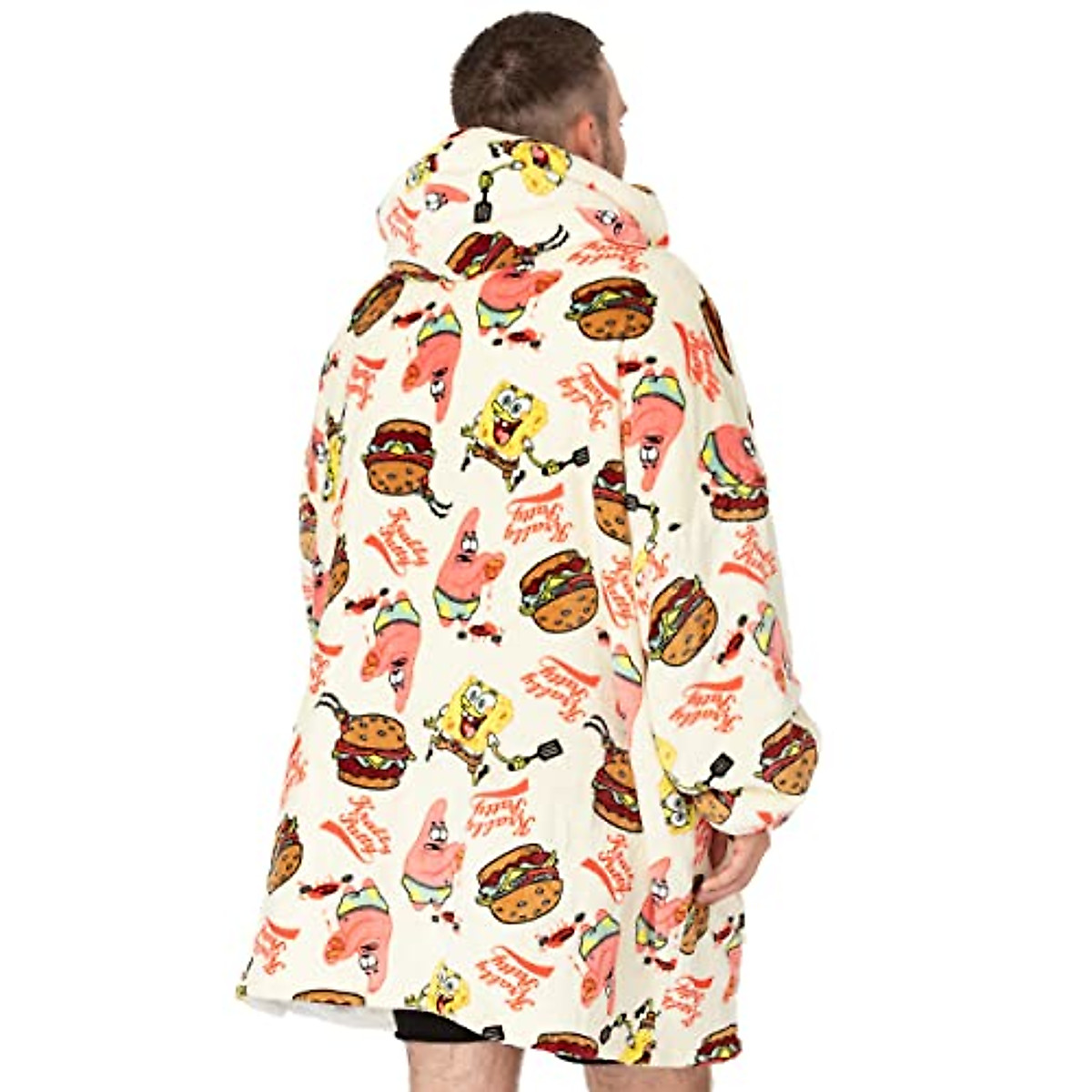 SpongeBob SquarePants Oversized Blanket Hoodie Adults Mens Sherpa Fleece One Size Cream