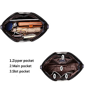 HESHE Genuine Leather Purses and handbags for Women Organizer Shoulder Bag Tote Top Handle Handbag Designer Ladies Crossbody Satchel (Black)