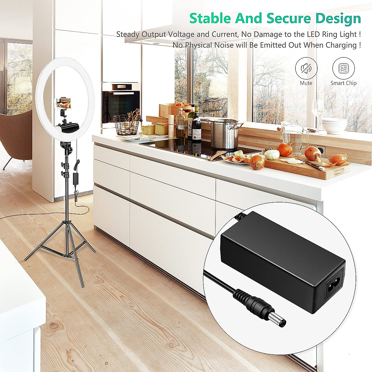 FITE ON AC 100-240V to DC 12V 3A 36W Power Supply Adapter Cable Cord Charger Replacement for VILTROX Studio Light kit Ring Light LED Studio Round Light Video Shoot Photography