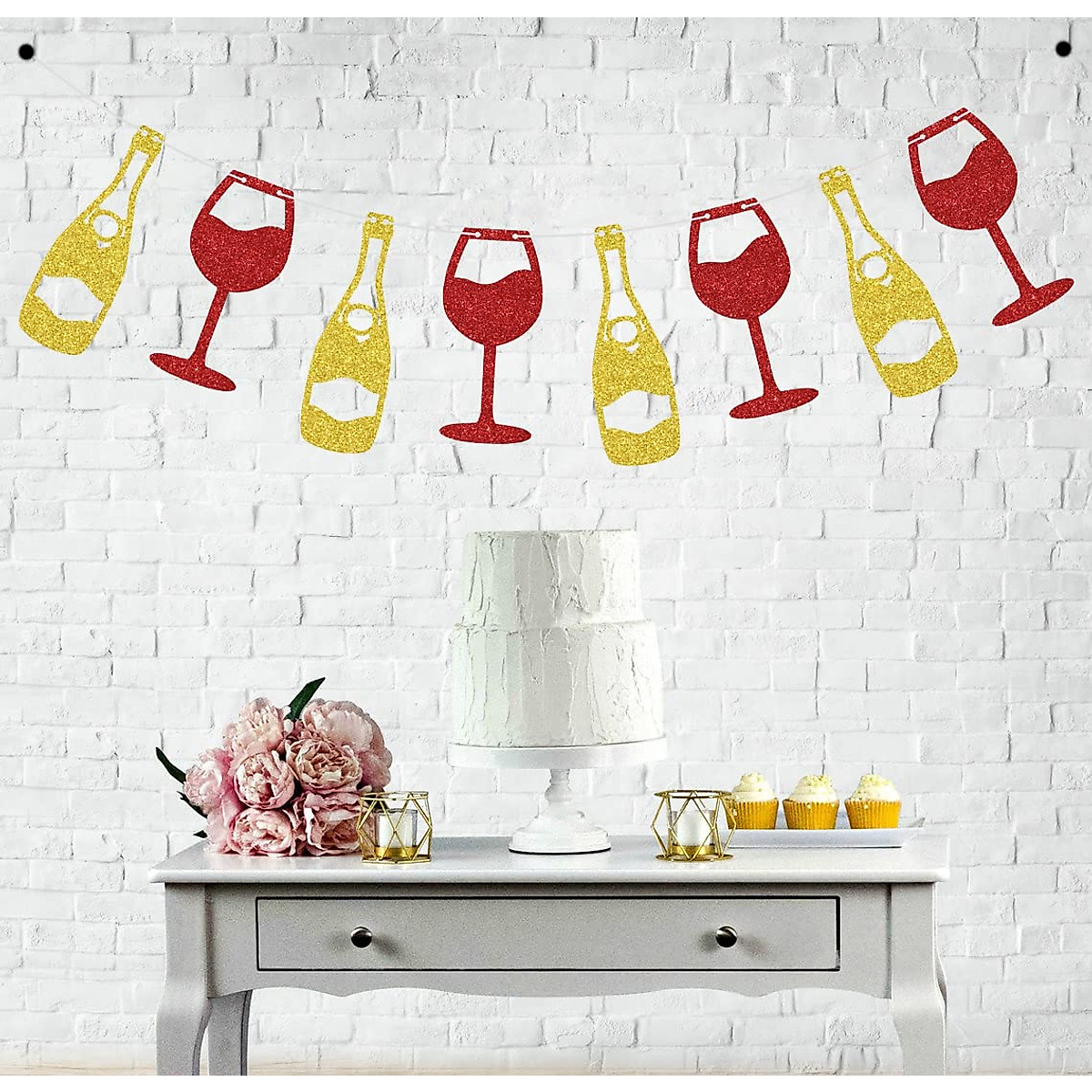 Wine Banner Gold Red Glitter, Wine Time Banner, Wine Tasting Party Decorations, Whisky Birthday Banner, Wine Tasting Party Supplies, Wine Bachelorette Party Decorations